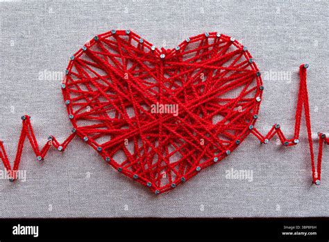 Handcrafted String Art In Shape Of Heart With Cardio Pulse Lines Made