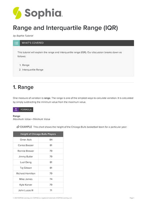 Range and interquartile range iqr Range and Interquartile Range IQR by Sophia Tutorial ú