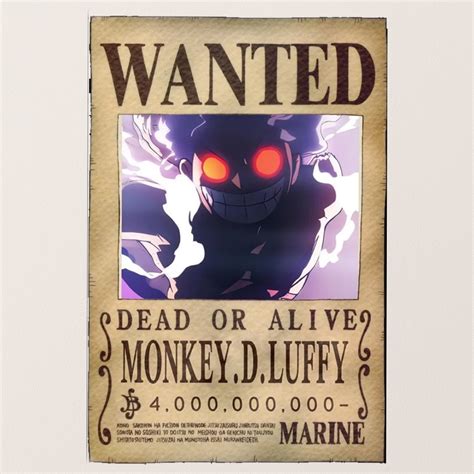 Monkey D Luffy Wanted 2025 Poster One Piece Gear 5 Bounty 4 Billion