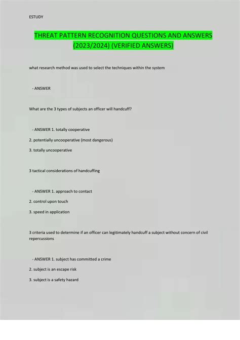 Threat Pattern Recognition Questions And Answers 20232024 Verified