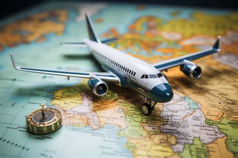 Premium Ai Image Miniature Adventure Toy Airplane Compass On Map With