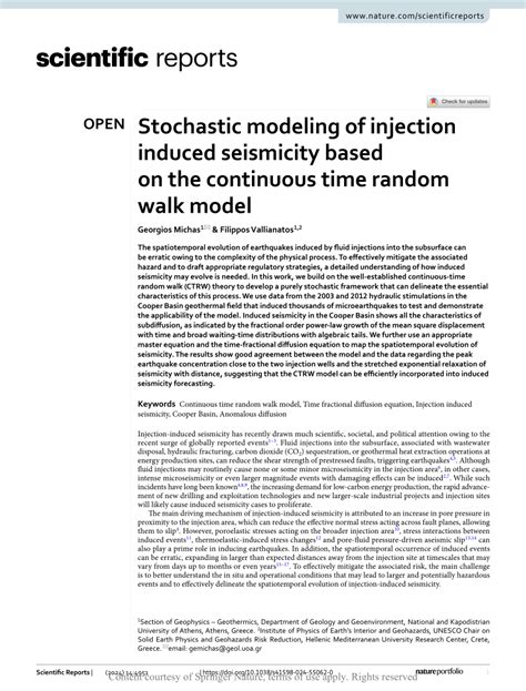 Pdf Stochastic Modeling Of Injection Induced Seismicity Based On The Continuous Time Random