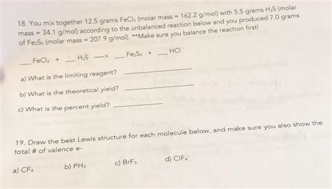 Solved 18 You Mix Together 125 Grams Fecl3 Molar Mass