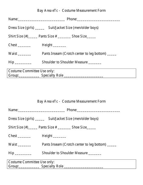 Costume Measurement Form Bay Area Etc Fill Out Sign Online And Download Pdf Templateroller