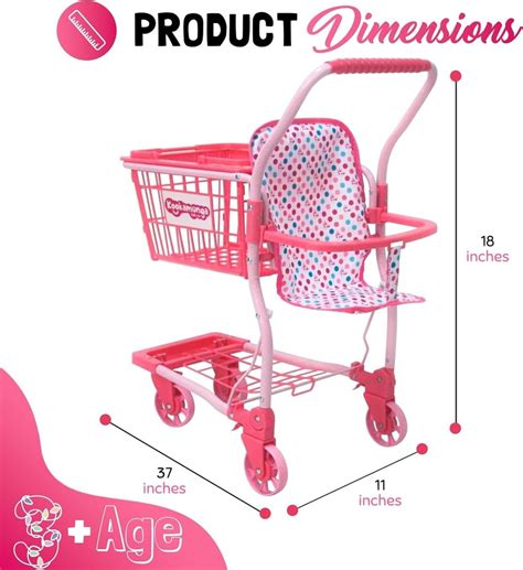 2 In 1 Toy Grocery Shopping Cart W Removable Hand Basket And Doll Seat