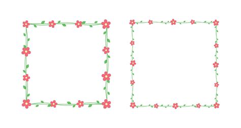 Square Floral Frames And Borders Set Cute Simple Botanical Design Element Vector Illustration