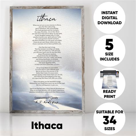 Ithaca Poem Poster Inspirational Wall Art Print Constantine Cavafy Poetry Quote Journey