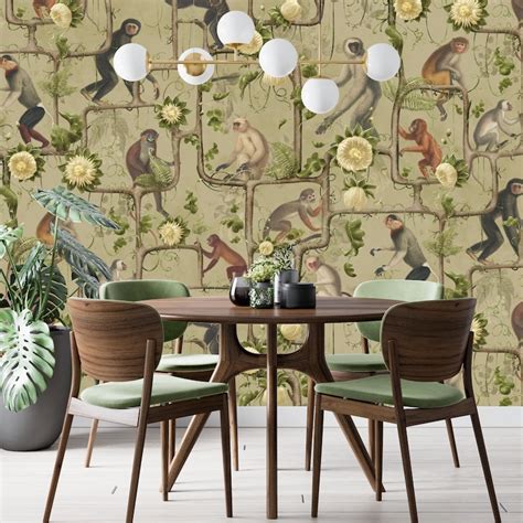 Monkey Trellis Wallpaper Mural Peel And Stick And Traditional Wallpaper