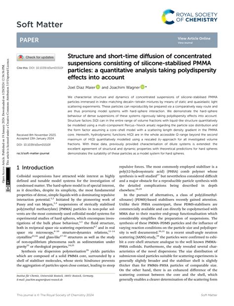 Pdf Structure And Short Time Diffusion Of Concentrated Suspensions