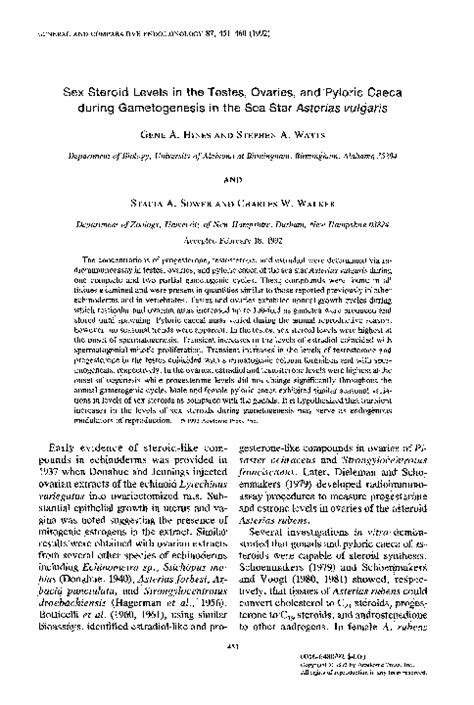 Pdf Sex Steroid Levels In The Testes Ovaries And Pyloric Caeca During Gametogenesis In The