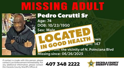 🚨 Missing Adult Update Osceola County Sheriffs Office Facebook