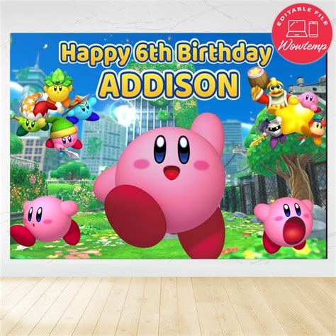 Kirby Birthday Backdrop Digital File Template Wowtemp