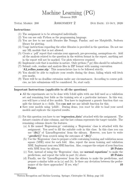 machine learning pg assignment 2 pdf mean squared error