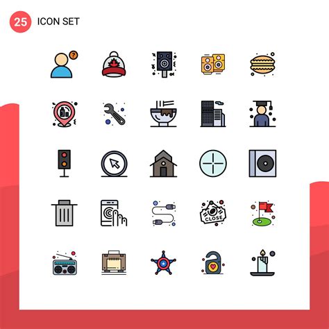 User Interface Pack Of 25 Basic Filled Line Flat Colors Of Food Dinner Night Cafe Wedding