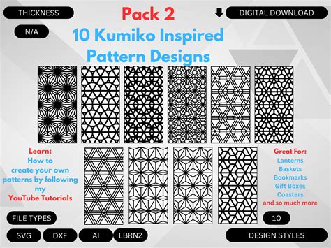 10 Kumiko Patterns Geometric Lasercut Designs Svg Bundle Etsy