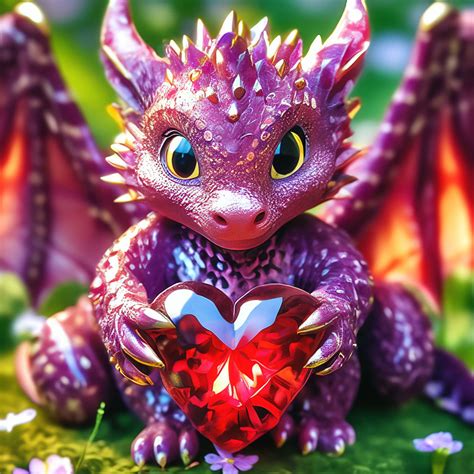 An Ultra Cute Striped Burgundy Dragon Holds A Fractal Magical Red