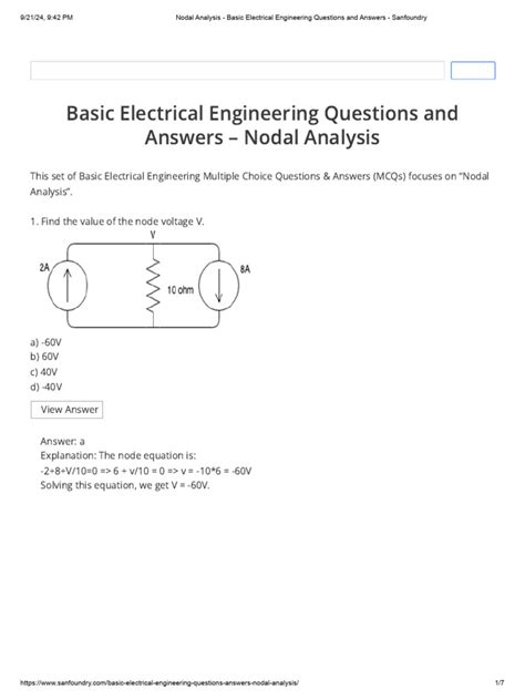 Nodal Analysis Basic Electrical Engineering Questions And Answers