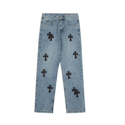 크롬하츠 Chrome Hearts 트렌디한 올 매치 스트레이트 블루 청바지 남여 공용 위핑