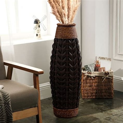 735mm Rustic Tall Woven Bamboo Rattan Standing Floor Vase Decor Art