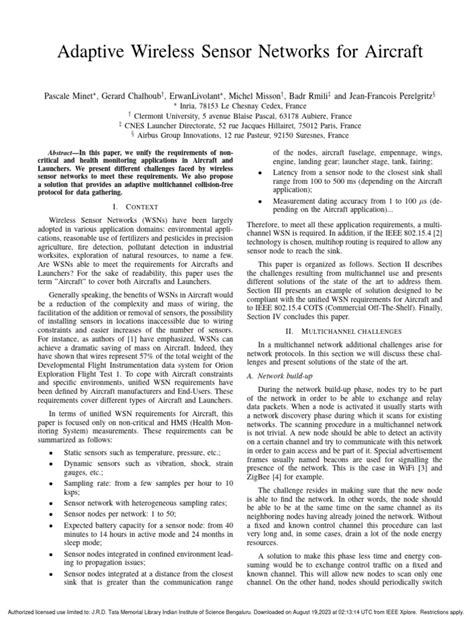 Adaptive Wireless Sensor Networks For Aircraft Pdf