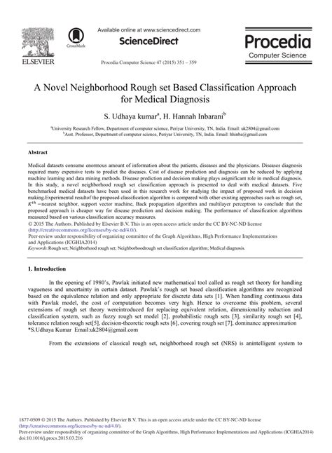 Pdf A Novel Neighborhood Rough Set Based Classification Approach For Medical Diagnosis