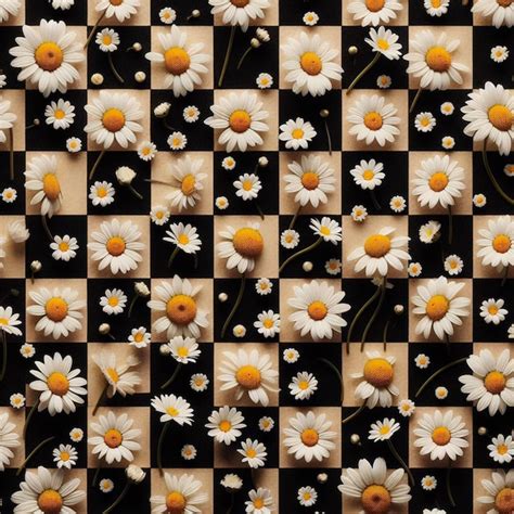 Checkerboard With Daisies Premium Ai Generated Image