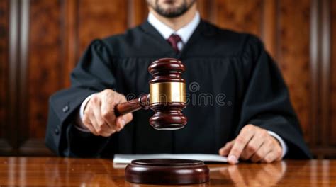 Courtroom Judge Strikes Gavel To Deliver Final Verdict Stock