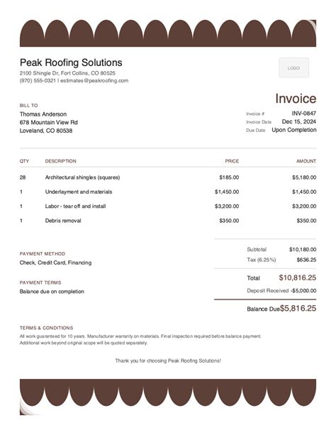Roofing Invoice Template
