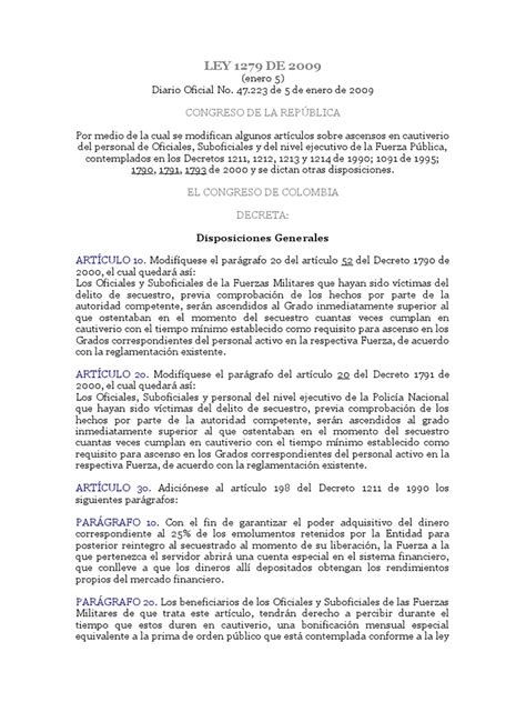 Ley 1279 De 2009 Pdf Secuestro Policía