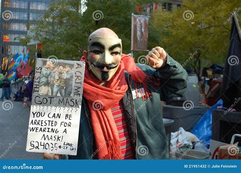Occupy Wall Street Protestor In Guy Fawkes Mask Editorial Photography Image Of United Street