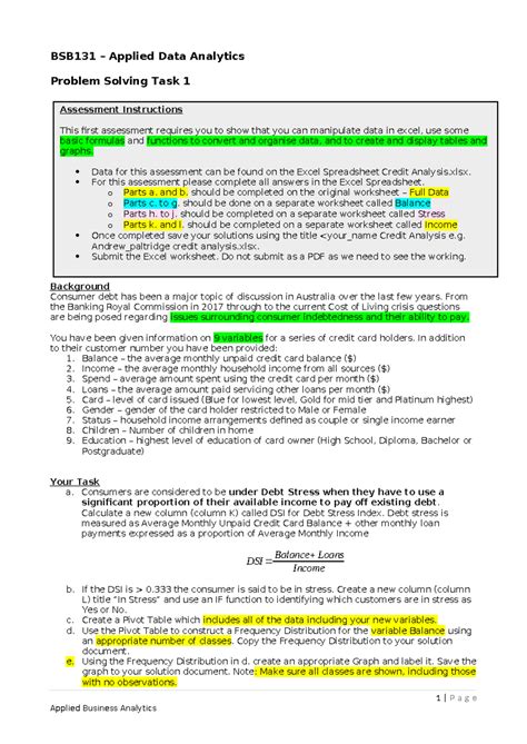 Problem Solving Task 1 2 Bsb131 Applied Data Analytics Problem