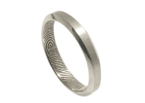 Narrow Bevelled Edge Fingerprint Wedding Ring 3mm Sterling Silver