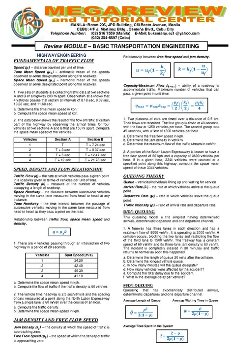 Basic Transportation Engineering Module November 2020 Manila Room 206 Jpd Building Cm Recto