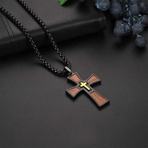 Heren Ketting Met Houten Kruis Hanger Rosary Stijl Rvs Sieraden Bol