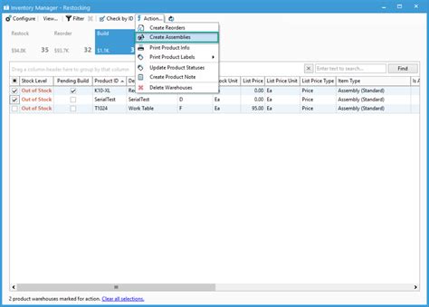 Create Assemblies From Inventory Manager
