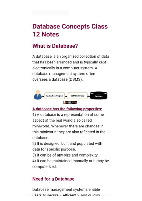 Information Technology Database Concepts Class 12 Notes What Is