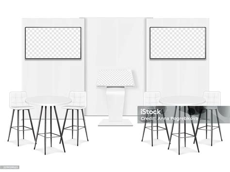 무역 박람회 부스 디스플레이 키트 모형 엑스포 무역 박람회 세트 템플릿 배경막 배너 스탠드 Lcd 모니터 Tv 비디오 패널 터치 스크린 인터랙티브 키오스크 흰색 전시 테이블