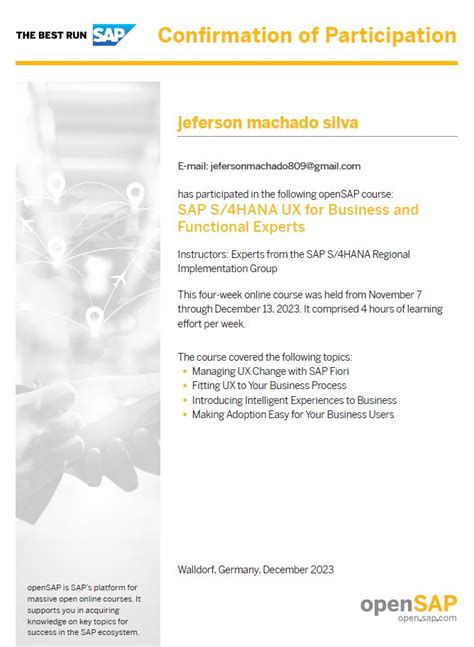 Jeferson M On Linkedin View My Verified Achievement From Sap Thank