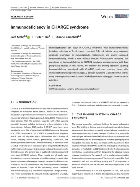 Am J Med Genet C Semin Med Genet 2017 175 516 Pdf Thymus T Cell