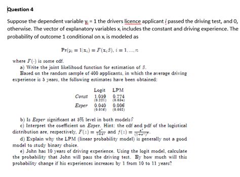 Question 4 Suppose The Dependent Variable Xi 1 The Chegg Com