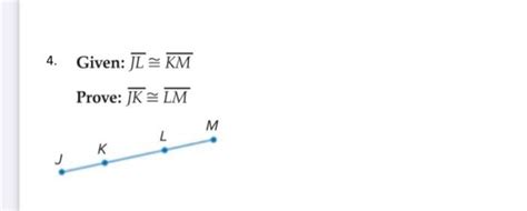 solved 4 given jl km prove jk lm m 2 k j