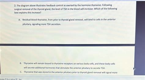 2 The Diagram Above Illustrates Feedback Control As Exerted By The Hormone Thyroxine Following