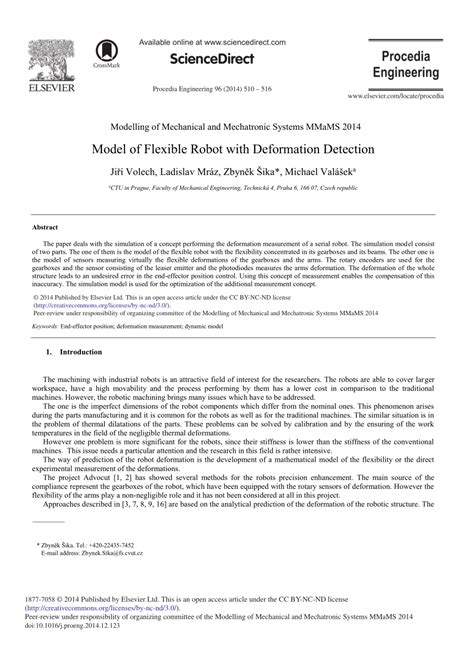Pdf Model Of Flexible Robot With Deformation Detection