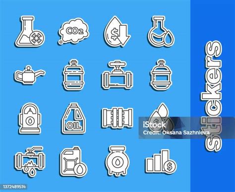 세트 라인 파이 차트 인포 그래픽 및 달러 기호와 오일 드롭 프로판 가스 탱크 드롭 원유 가격 모터 기계에 대한 캐니스터 부동 액수 테스트 튜브 및 산업 금속 파이프 밸브