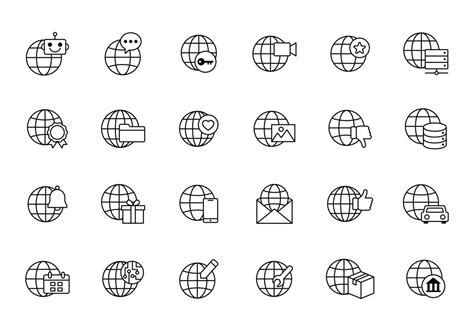Globe Icon Collection Outline Style World Network Symbol Set Modern