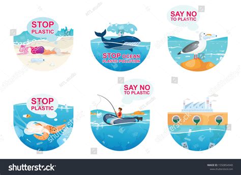 Plastic Pollution Ocean Flat Concept Icons Stock Vector Royalty Free 1550854940