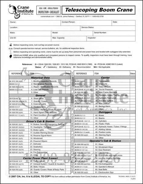 Monthly Overhead Crane Inspection Form Pdf Form Resume Examples
