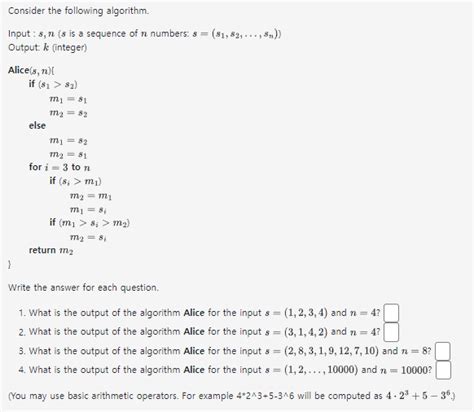 Solved Consider The Following Algorithmwrite The Answer For