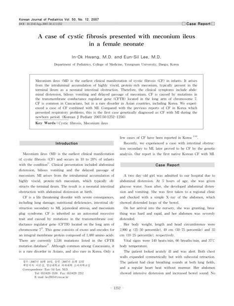 Pdf A Case Of Cystic Fibrosis Presented With Meconium Ileus In A