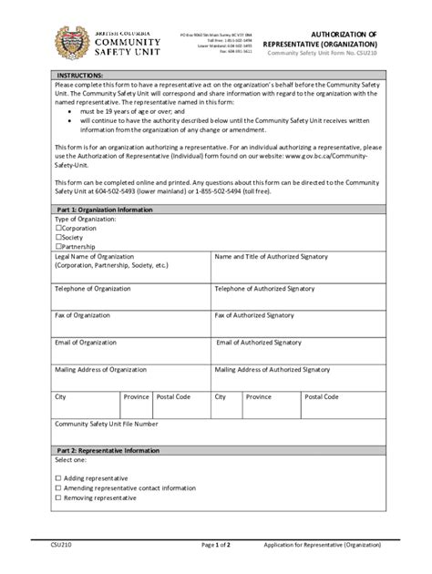 Fillable Online Community Safety Unit Form Csu 210 Authorization Of